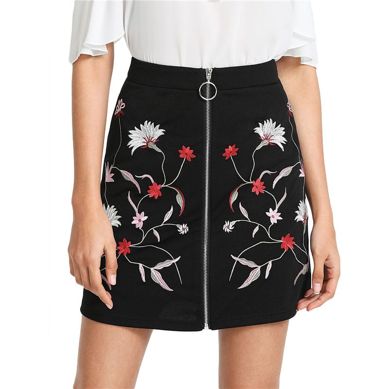 Bohemian Embroidered Flower Mini Skirt - bohogammastyle